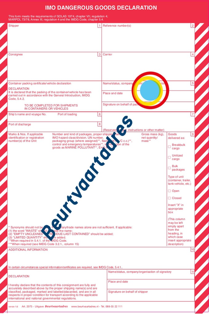 IMO Dangerous Goods Declaration | Beurtvaartadres.nl